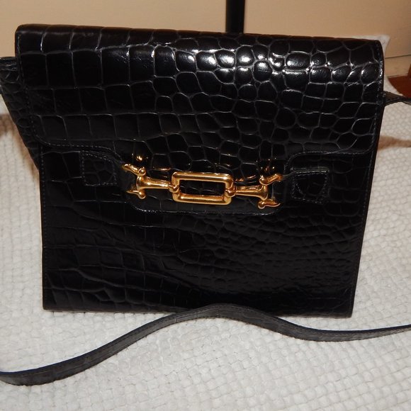 Talbots | Bags | Vintage Ladies Talbots Black Croc Leather Purse ...